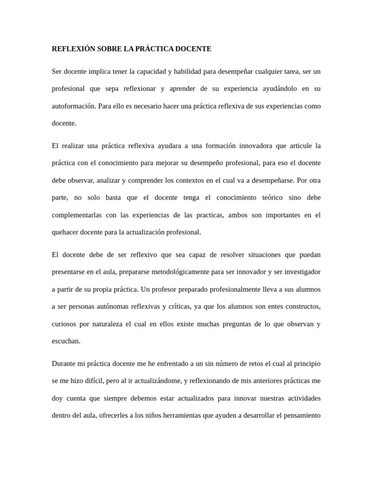 Reflexión sobre la práctica docente | PDF