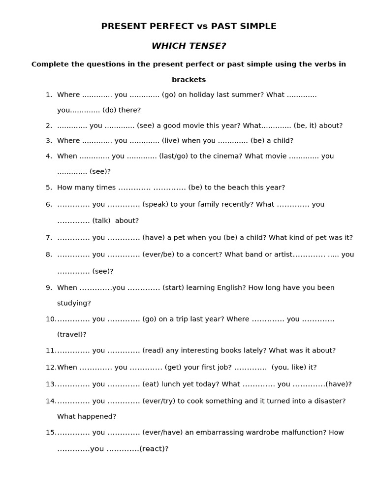 Present Perfect vs Past Simple Exercises | PDF