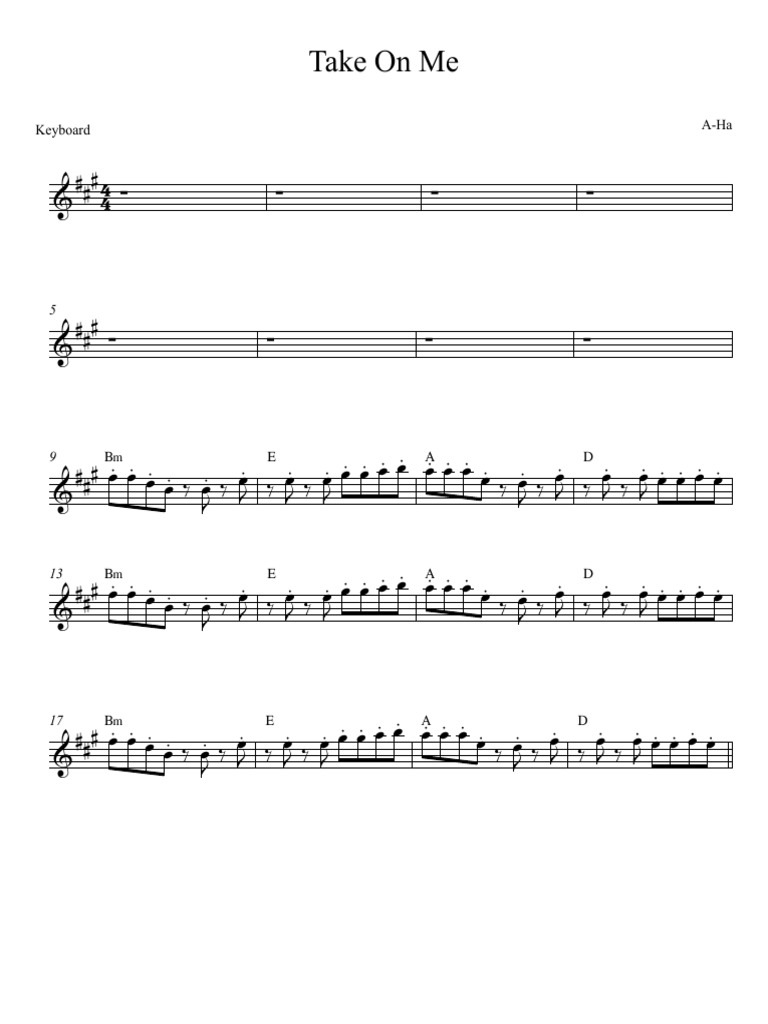 A Ha - Take On Me - Keyboard | PDF
