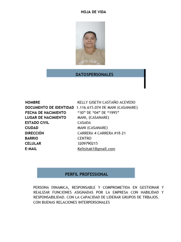 Hoja de Vida de Kelly Castaño Acevedo | PDF | Business