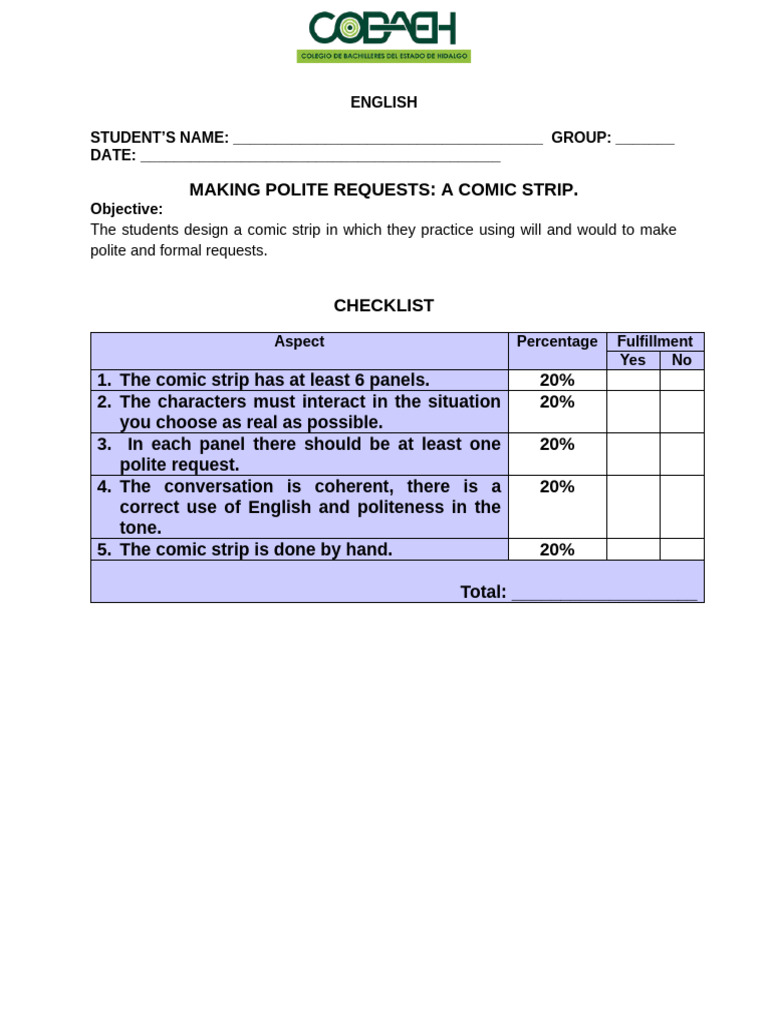 Rubric A Comic Strip | PDF