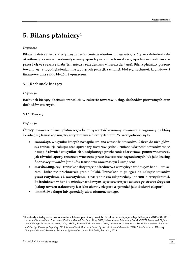 Bilans Płatniczy - Uwagi Metodologiczne | PDF