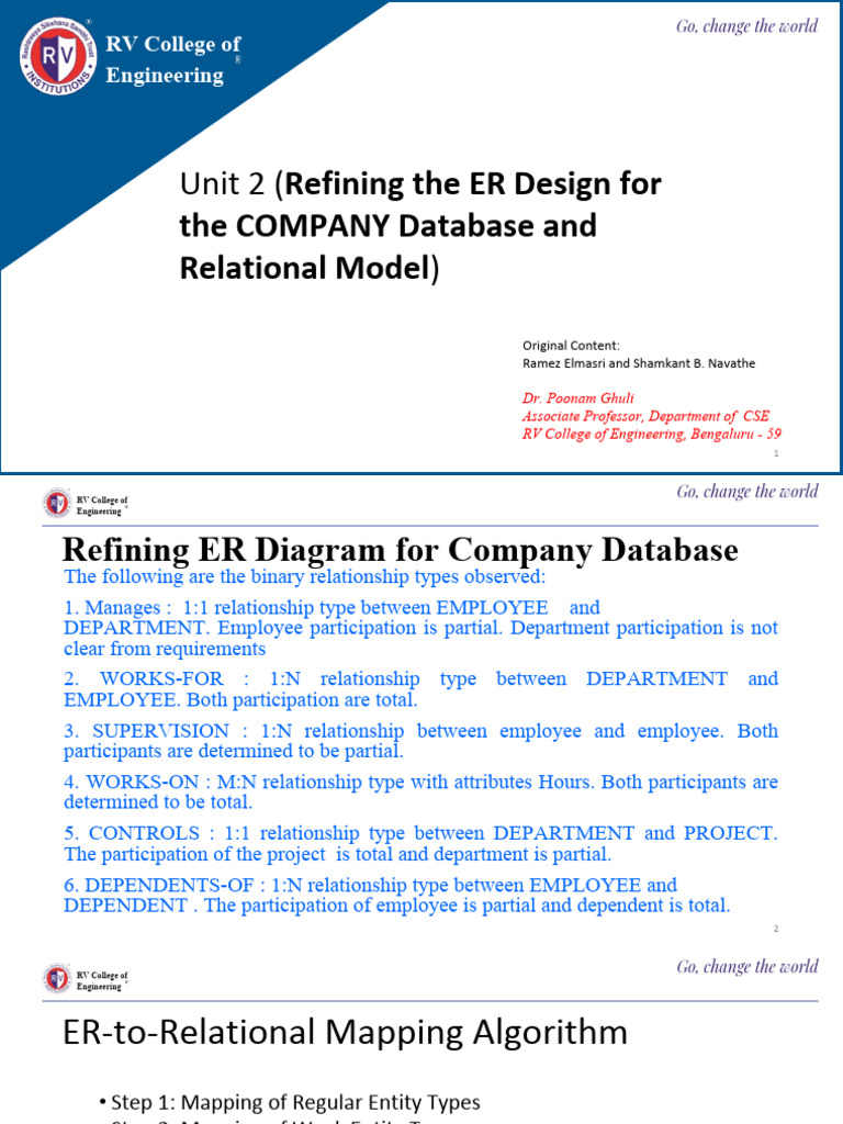 Unit 2 (Refining The ER Design For COMPANY DB and Relational Model) | PDF | Relational Database ...