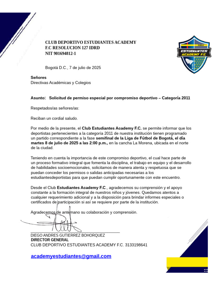 Solicitud de Permiso Partido Semifinal 08072025 | PDF