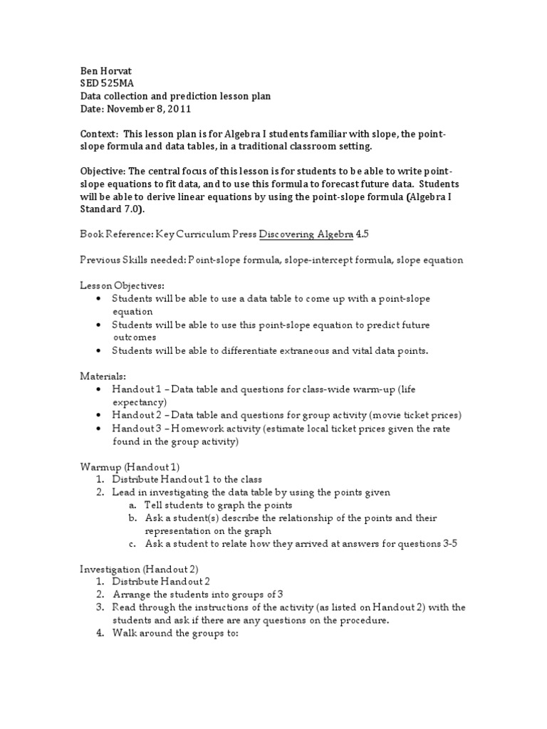 Sed 525 Micro Teaching Lesson Plan | PDF | Equations | Data