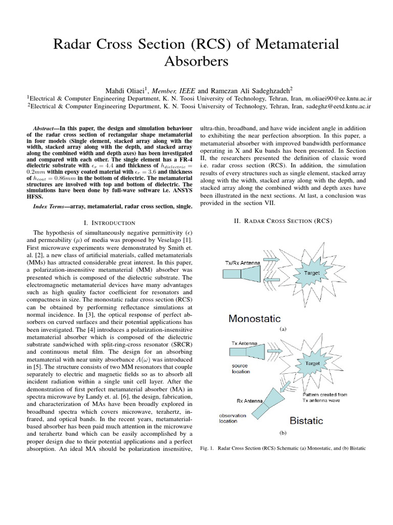 Radar Cross Section RCS of Metamaterial Absorbers | PDF | Metamaterial ...