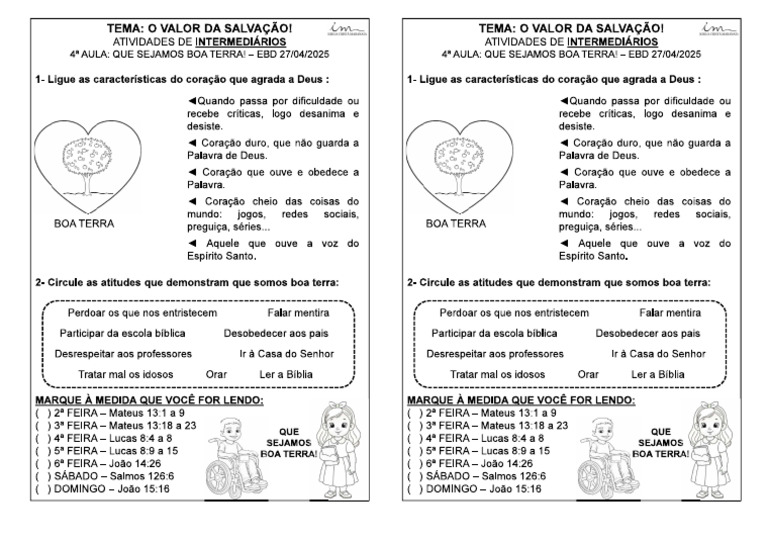 4a Aula - Atividade2 - INT - O Valor Da Salvacao - Que Sejamos Boa Terra - Abril 2025 | PDF