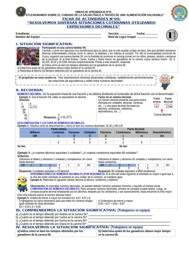Ficha 4-1ero-Ua5-2024 | PDF | Decimal | División (Matemáticas)