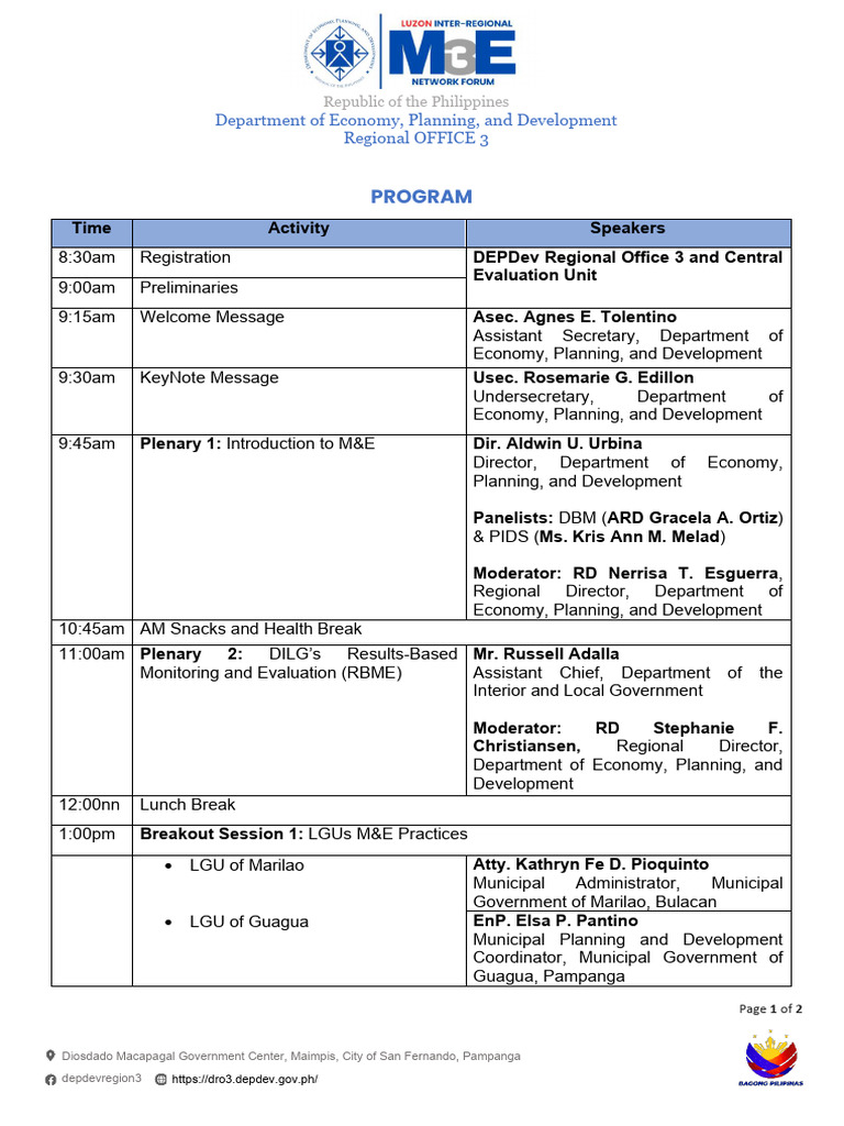 Program - Luzon Inter Regional M&E Network Forum - F82268ca A014 4c3d ...