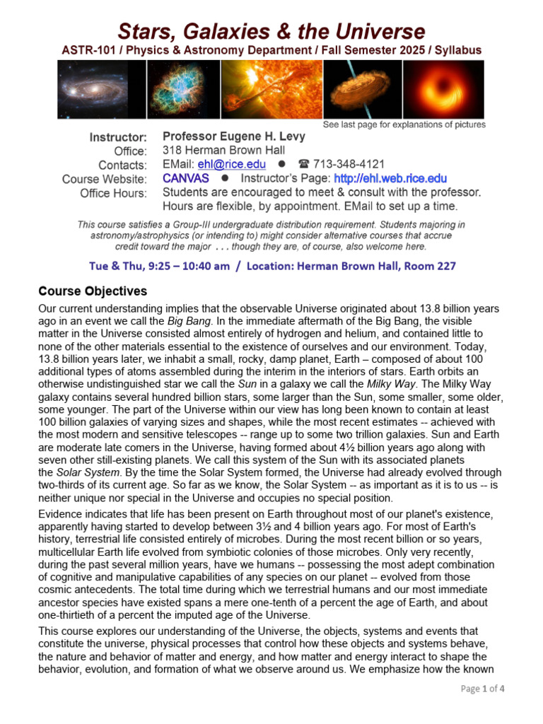 ASTR-101 Syllabus Fall-2025 - EHLevy | PDF | Sun | Black Hole