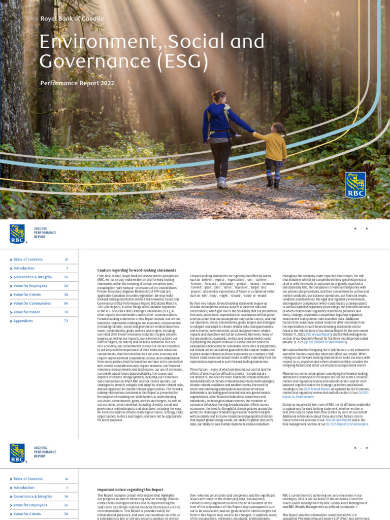 RBC 2022 ESG Performance Report | PDF | Risk | Governance
