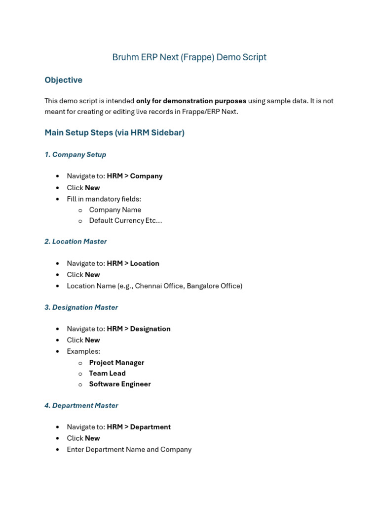 Bruhm ERP Next Demo Script Overview | PDF | Payroll | User (Computing)
