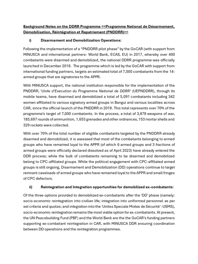DDRR Programme Overview and Updates | PDF | International Relations