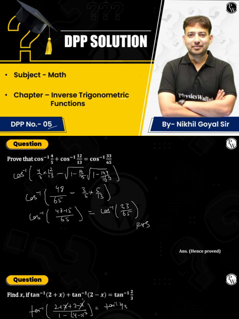Inverse Trigonometric Functions DPP 05 Solution Not | PDF