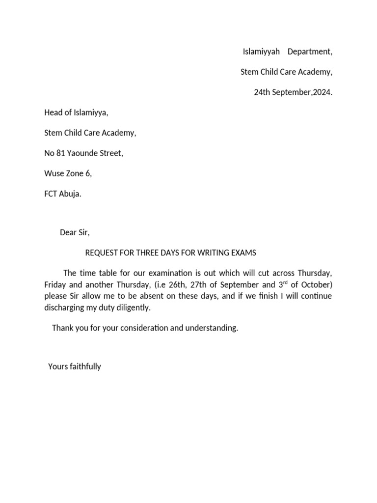 Request for Exam Absence Approval | PDF