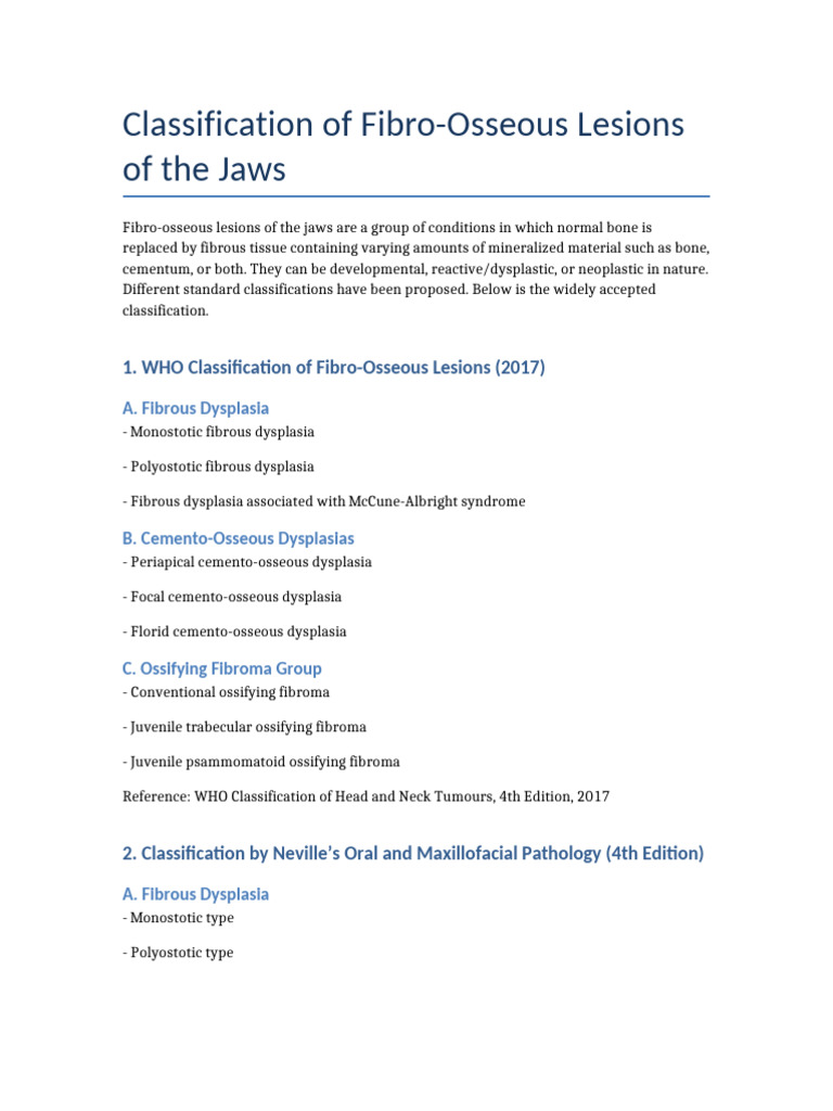 Fibro Osseous Lesions Classifications | PDF