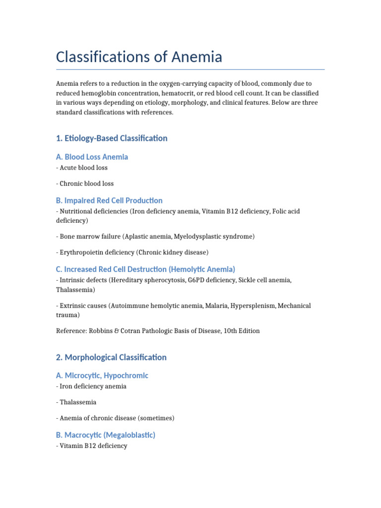 Anemia 3 Classifications | PDF