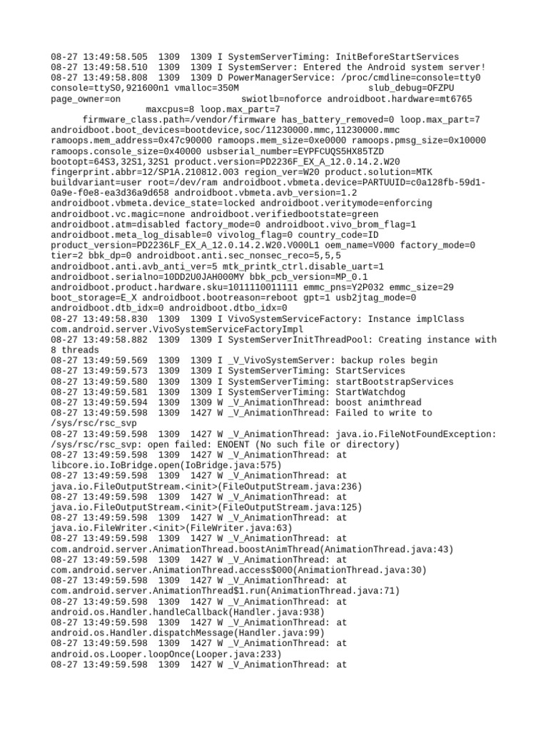 Android System Server Initialization Logs | PDF | Java (Programming ...