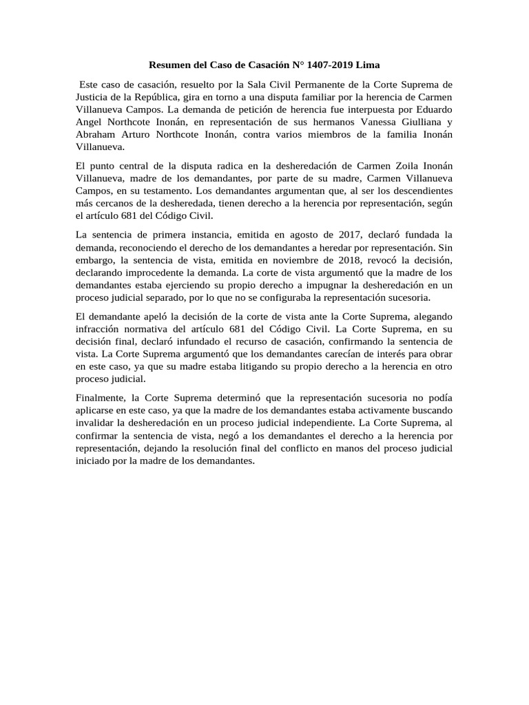 Resumen Del Caso de Casación | PDF