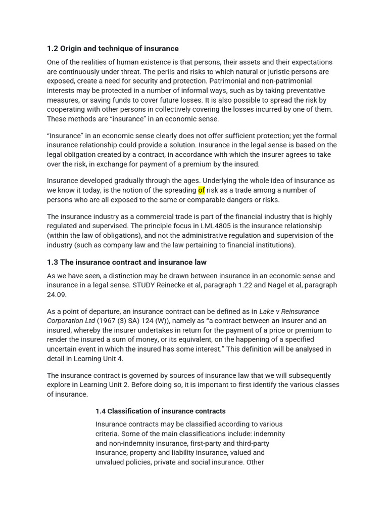 Insurance Law Learning Unit 1 | PDF | Insurance | Life Insurance