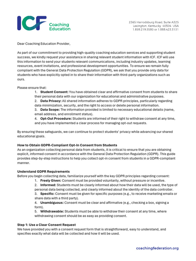 Request For GDPR-Compliant Student Information | PDF | Consent