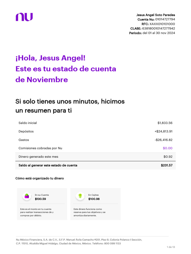 Estado de Cuenta Telcel Noviembre 2024 | PDF | México