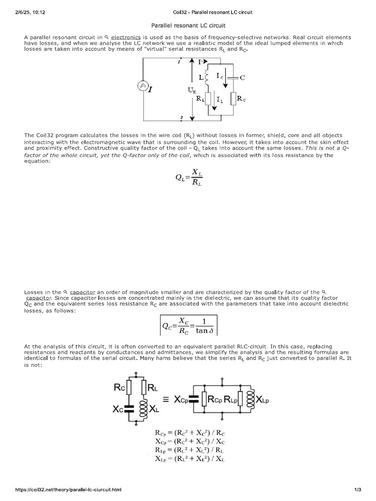 Parallel Resonant LC Circuit Coil32 | PDF