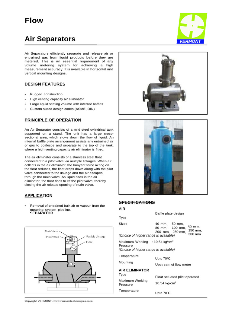 Vermont Flow Catalogue Air Separators | PDF | Valve | Liquids