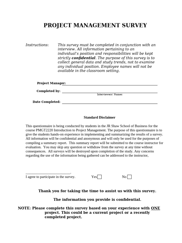 Project Management Survey Questionnaire | PDF | Project Management ...