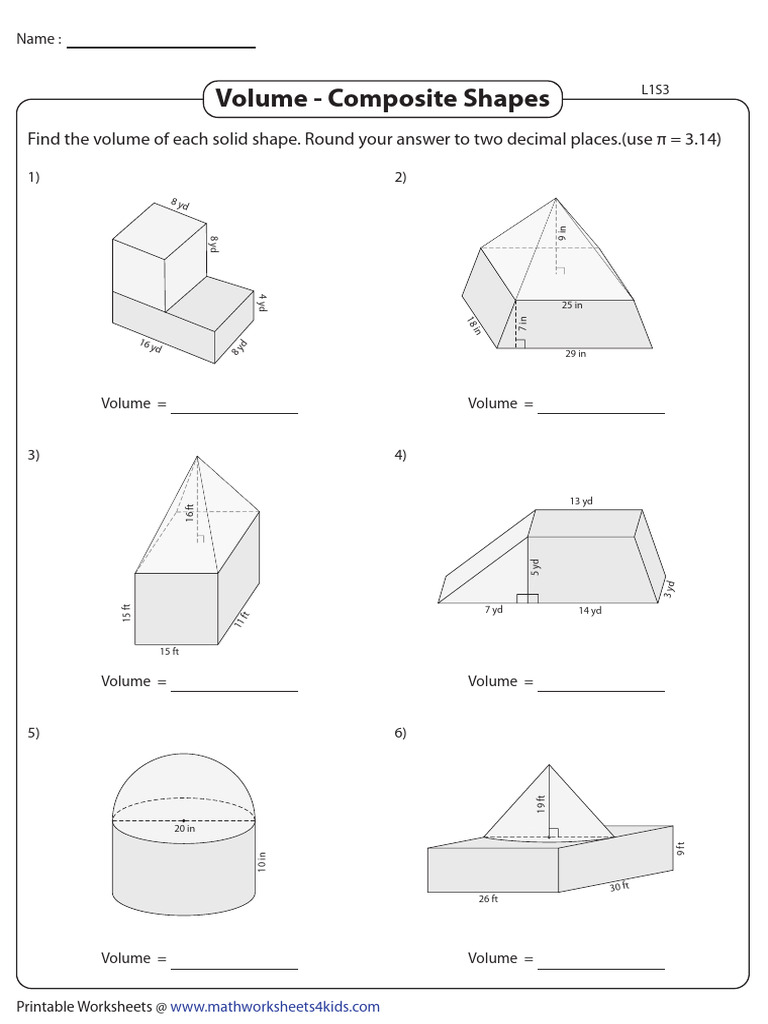 Worksheets 8th Grade Volume Surfacearea Customary Volume Adding l1 ...