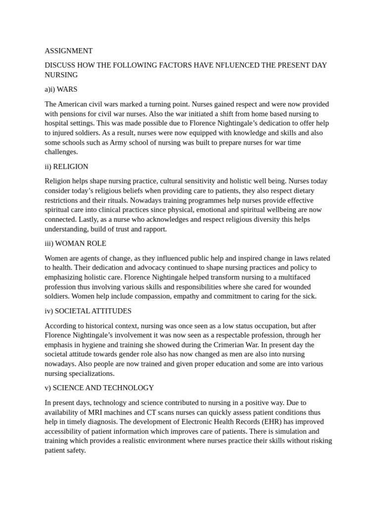 Factors Influencing Present Day Nursing Assignment | PDF | Nursing ...