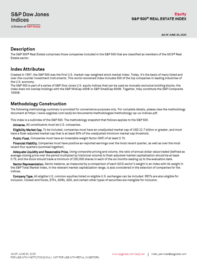 S&P 500 Real Estate Index Overview | PDF | Stock Market Index | Investing
