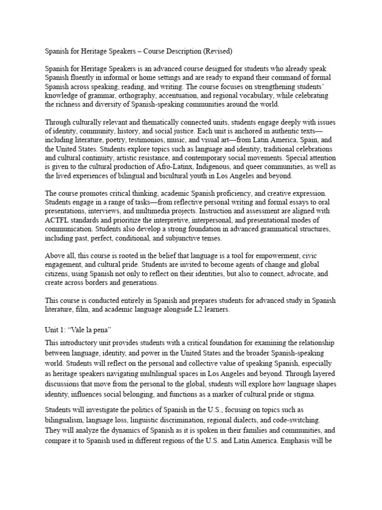 UC Course Proposal - Spanish For Heritage Speakers | PDF | Spanish ...