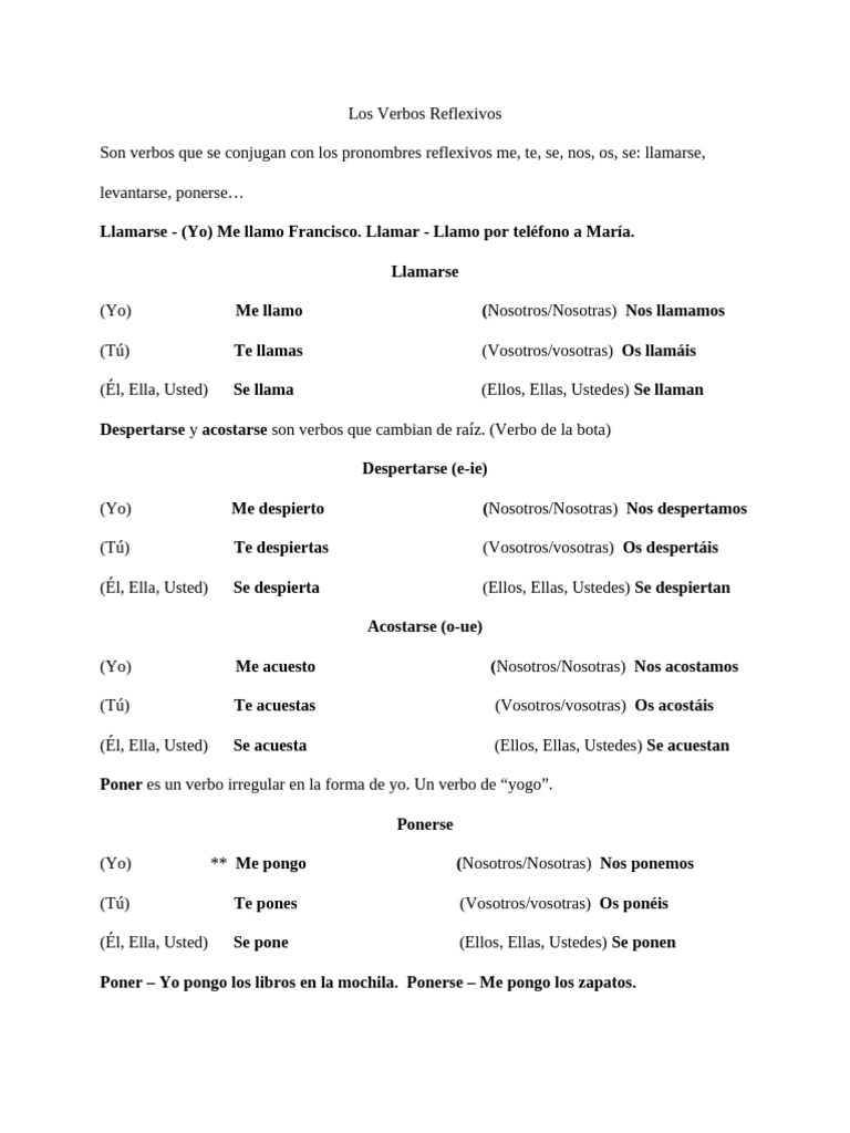 Verbos Reflexivos | PDF | Morfología Lingüística | Tipología Lingüística