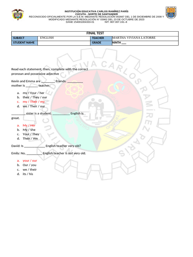 English Final Test for Ninth Grade | PDF