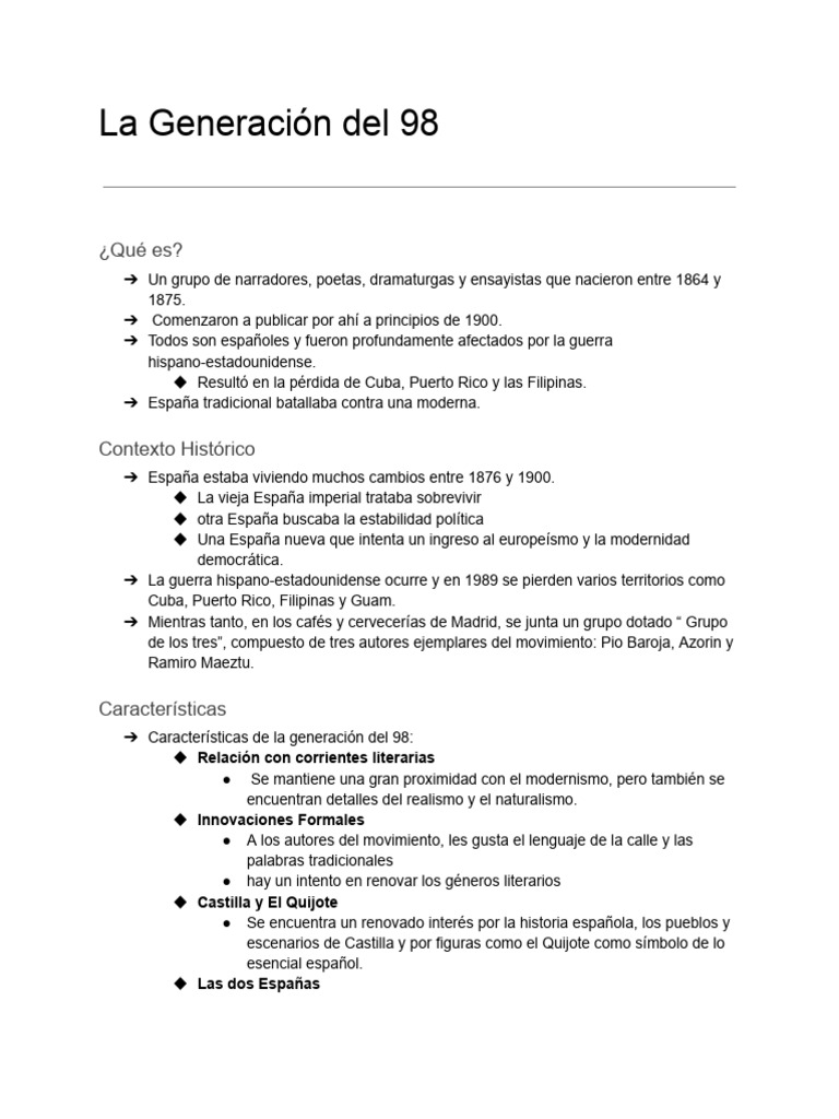 Características de la Generación del 98 | PDF