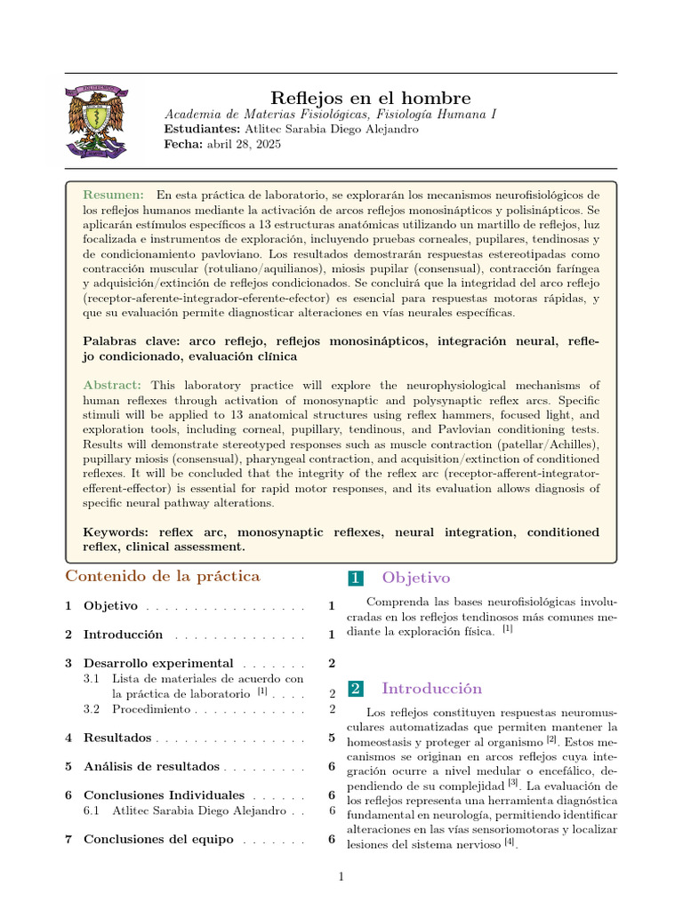 Mecanismos de Reflejos Humanos en Laboratorio | PDF | Neurología | Reflejos