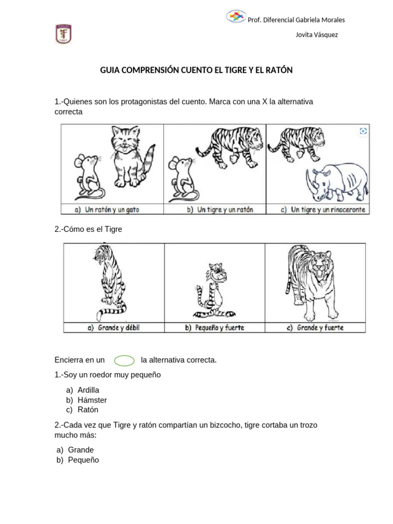 Guia Comprensión Cuento El Tigre y El Ratón | PDF