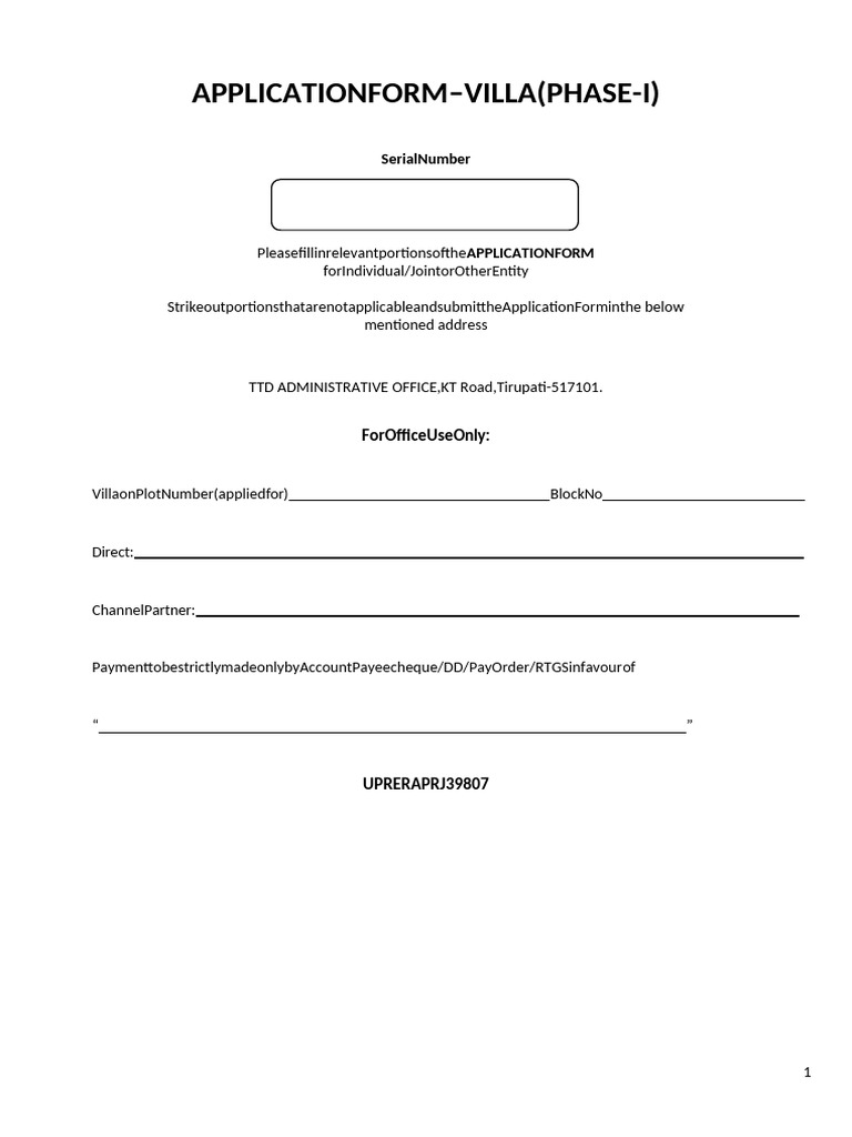Villa Application Form - Phase I | PDF | Taxes | Payments