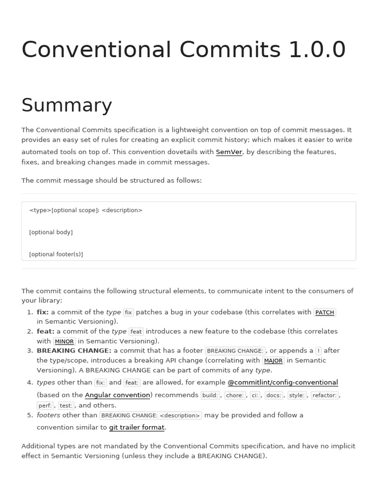 Conventional Commits 1.0.0 Specification | PDF | Parsing | Letter Case