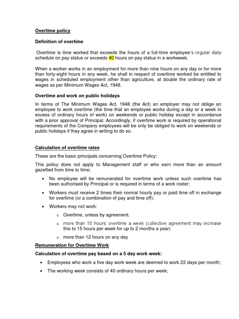 Overtime Policy | PDF | Overtime | Working Time