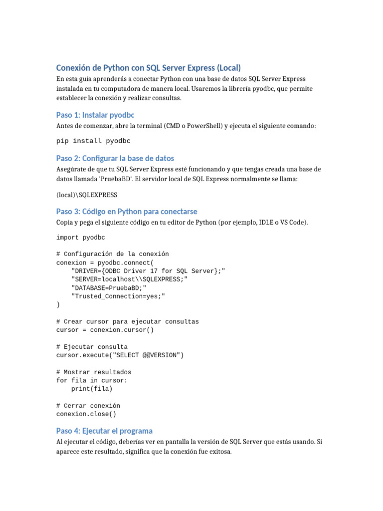 Conexion Python SQLServer | PDF