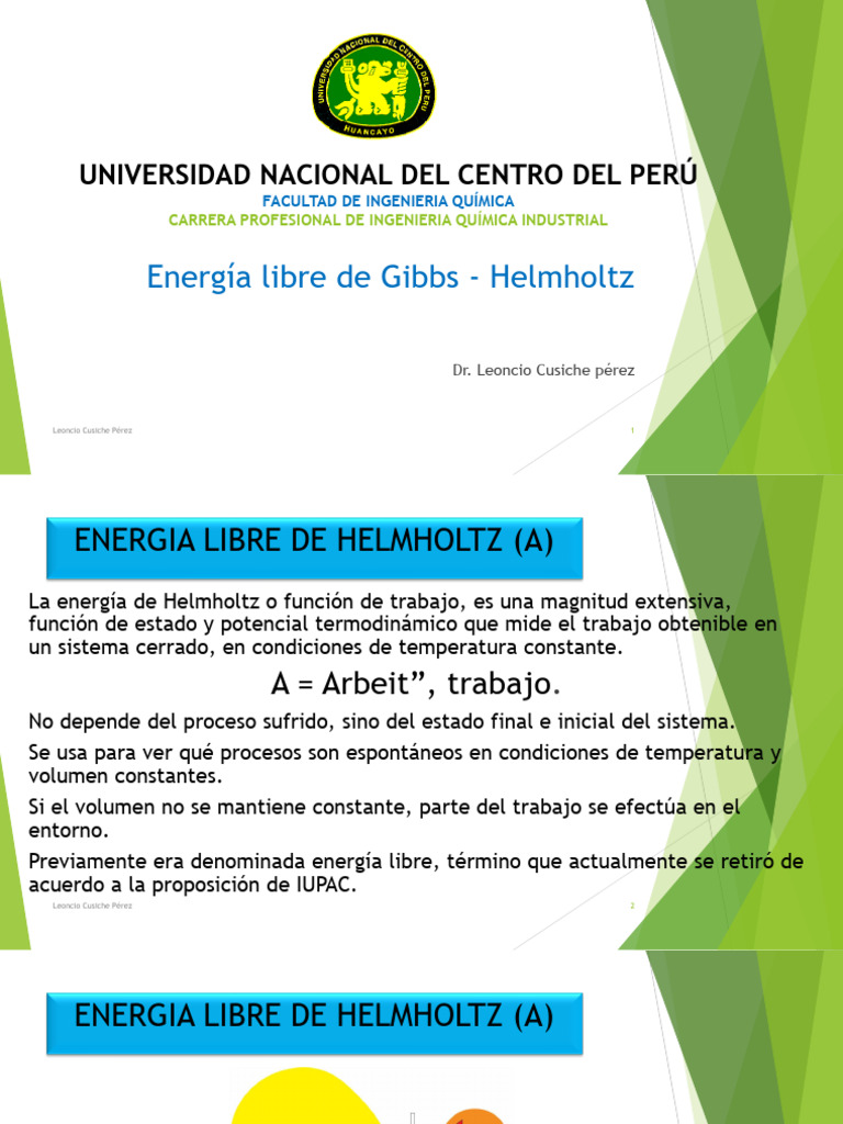 Energía Libre de Helmholtz y Gibbs | PDF | Energía libre de Gibbs ...