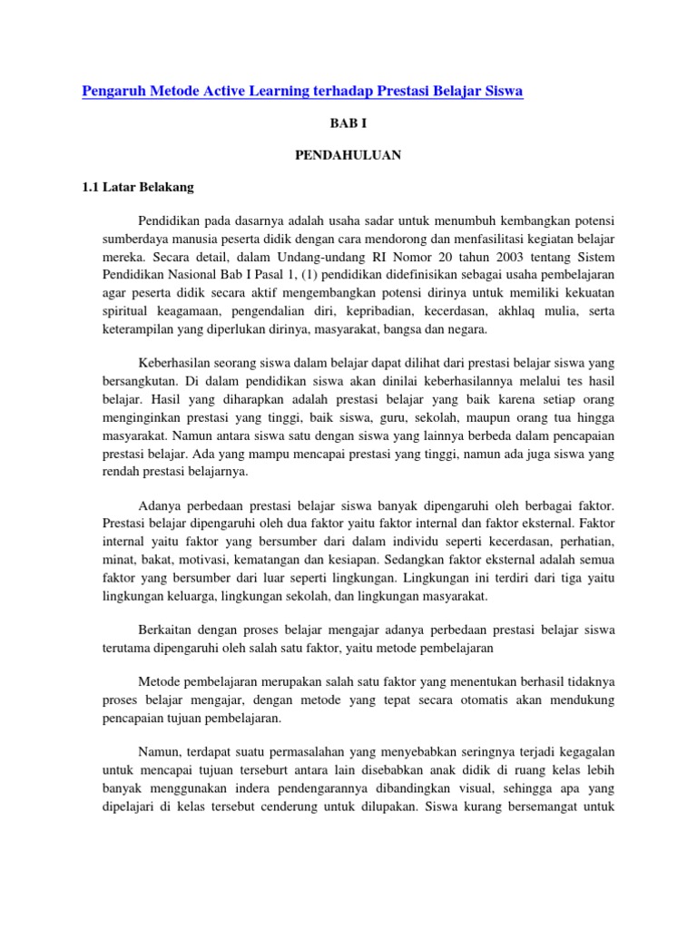 Pengaruh Metode Active Learning Terhadap Prestasi Belajar Siswa | PDF | Karier & Perkembangan ...