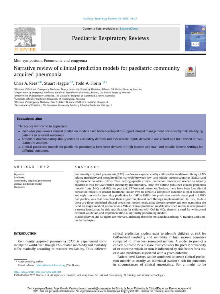 Pediatric CAP Prediction Models Review | PDF | Pneumonia | Risk