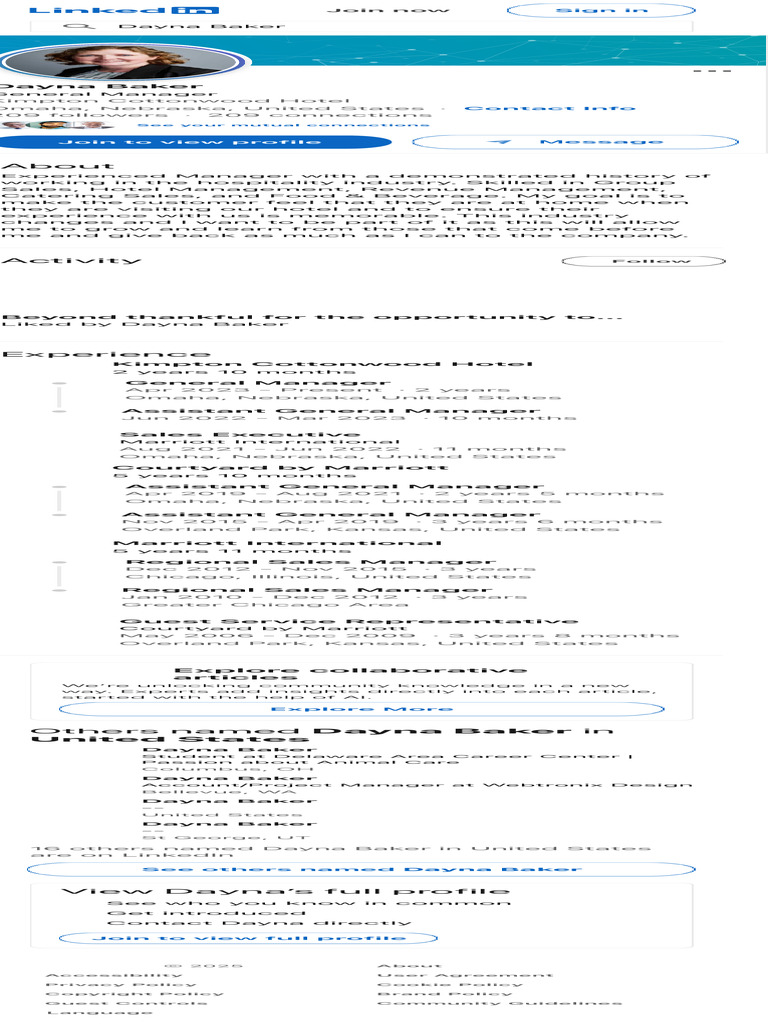Dayna Baker - General Manager - Kimpton Cottonwood Hotel LinkedIn | PDF