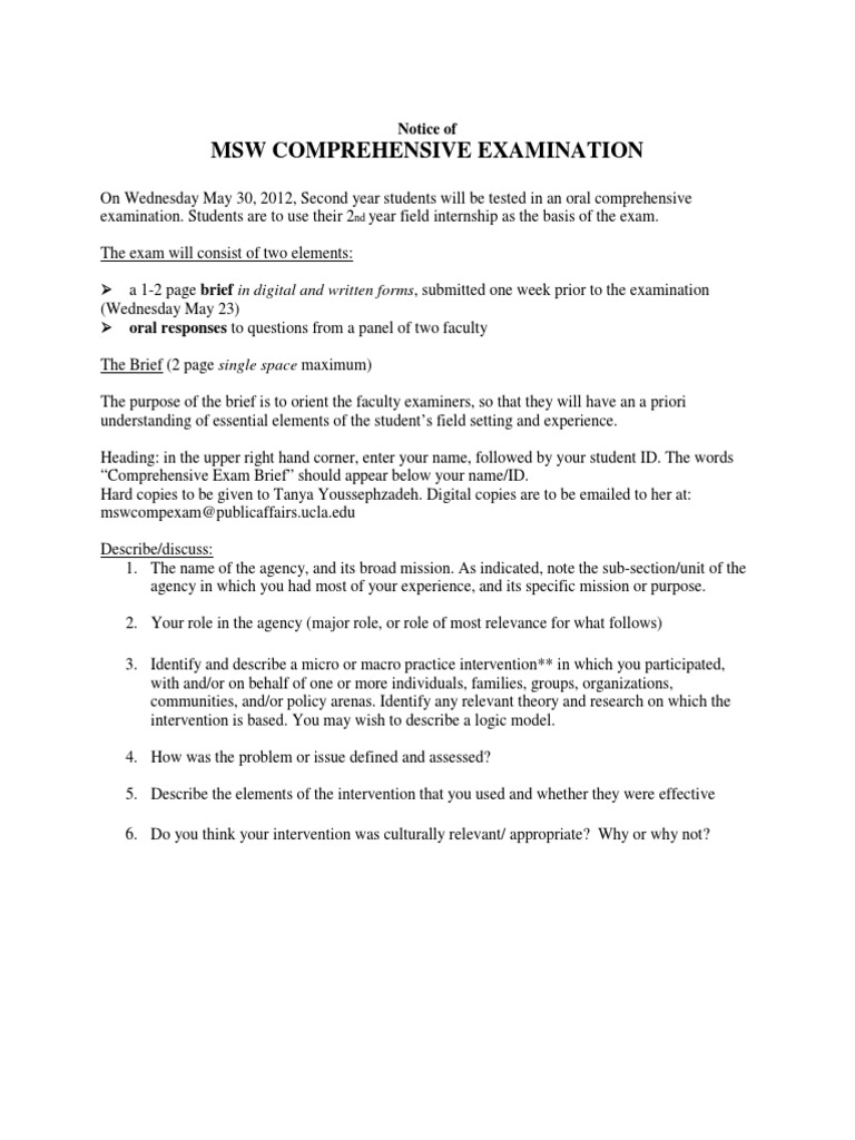 UCLA MSW Comprehensive Exam | PDF | Test (Assessment) | Cognition