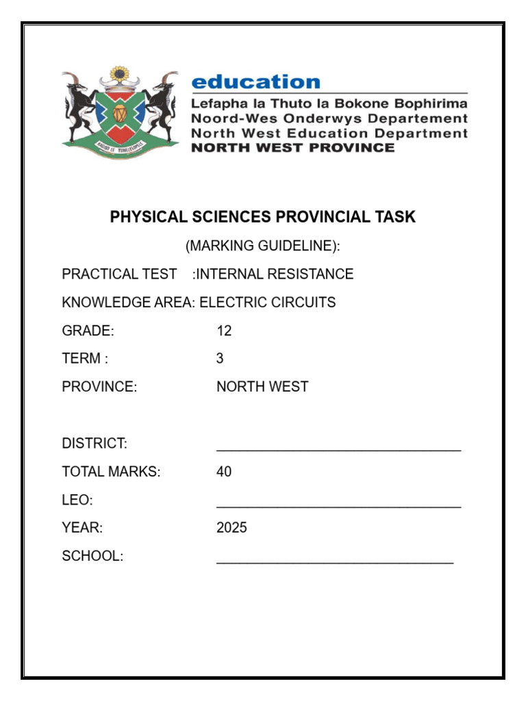 NW Gr12 Prac Test Mg-Term3 2025 | PDF | Electricity | Electromagnetism