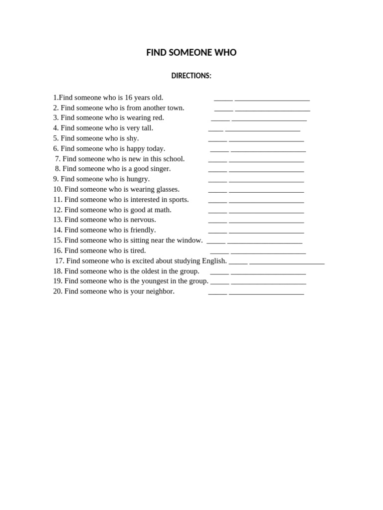 Find Someone Who | PDF