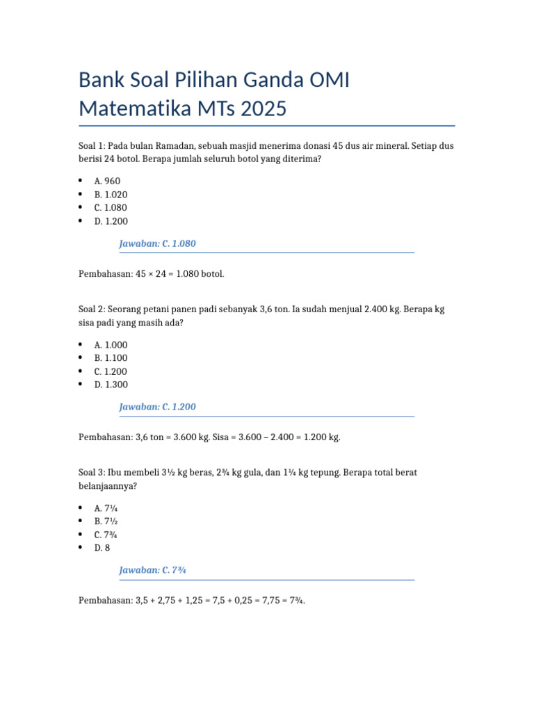 Bank Soal OMI MTs 2025 Lengkap | PDF